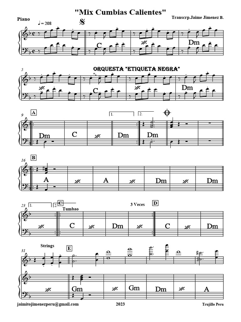 Mix Cumbias Calientes Piano | PDF