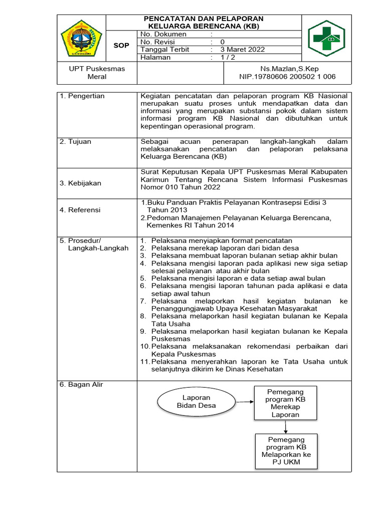 13.SOP Pencatatan Dan Pelaporan KB 2022 | PDF