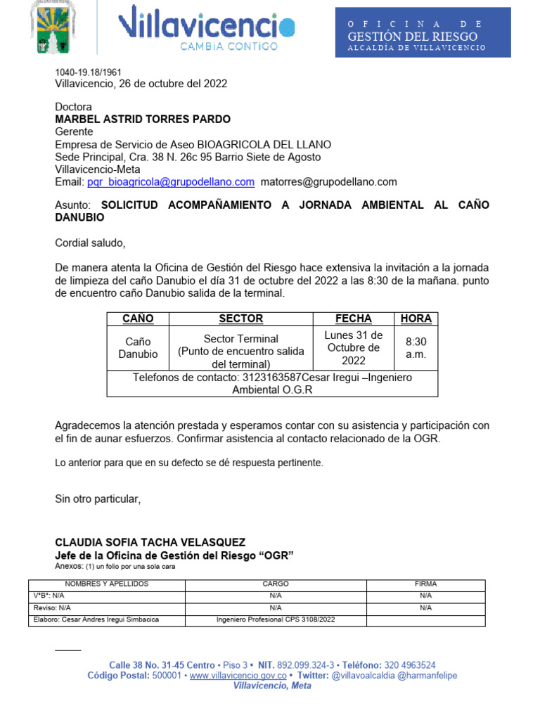 Reprogramacion OFICIO BIOAGRICOLA Caño Danubio | PDF