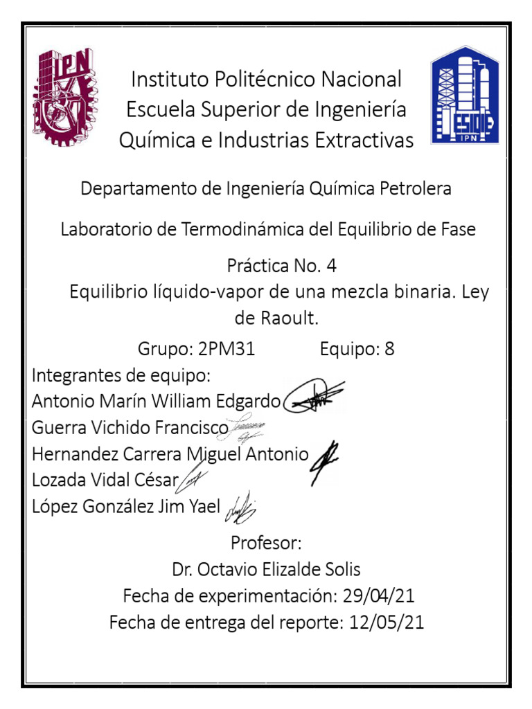 Práctica 4. LTEL-Equilibrio-liquido Vapor de Una Mezcla Binaria | PDF ...
