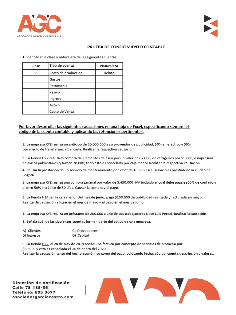 Prueba de Conocimiento Contable | PDF | Contabilidad | Industrias de servicio