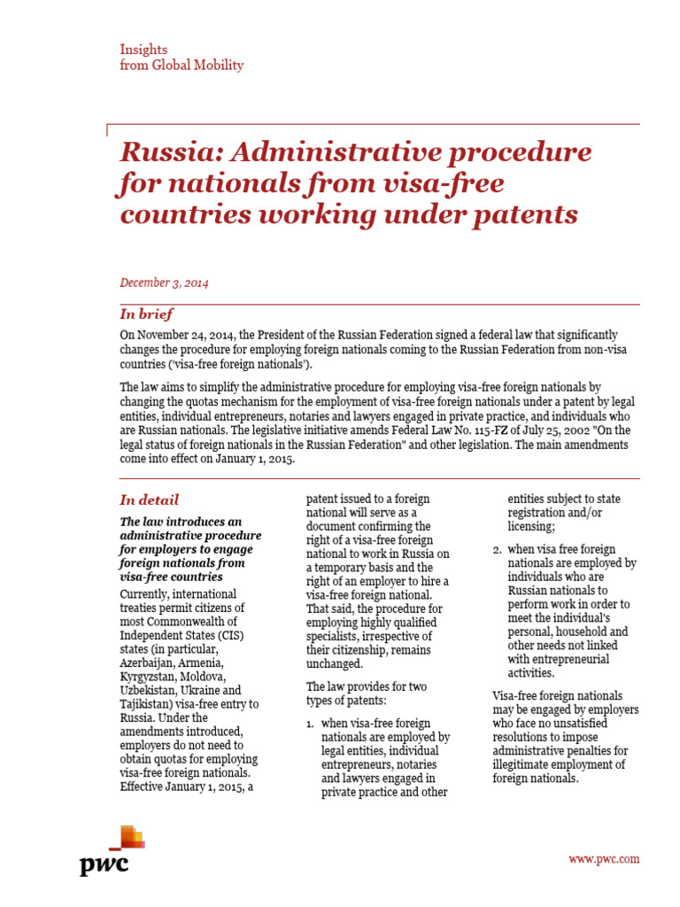 PWC Russian Work Procedures Nationals From Visa Free Countries | PDF ...
