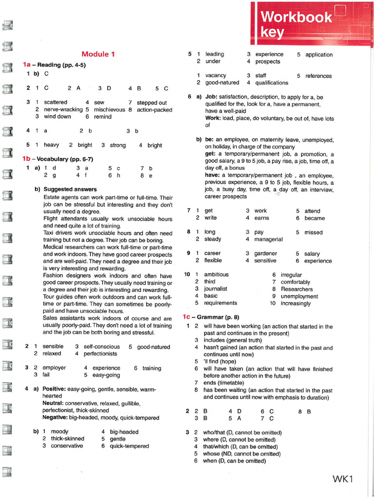 Work Book Keys | PDF