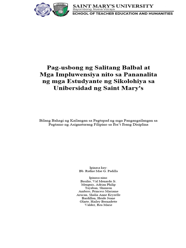 Pag-Usbong NG Salitang Balbal at Mga Impluwensiya Nito Sa Pananalita NG ...