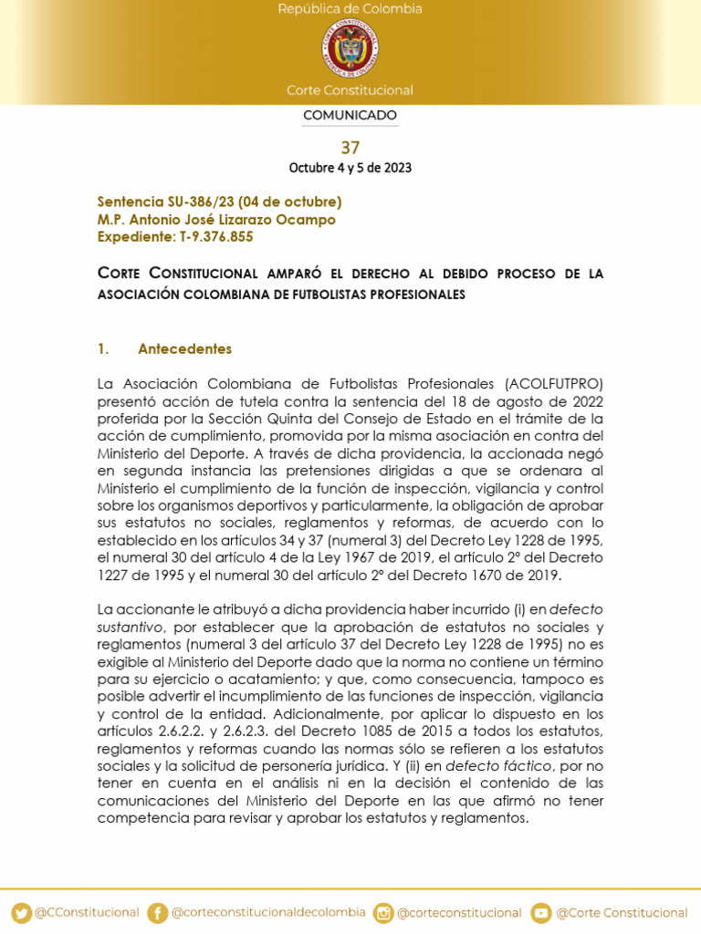 Sentencia SU-386/23 (04 de Octubre) M.P. Antonio José Lizarazo Ocampo Expediente: T-9.376.855 ...