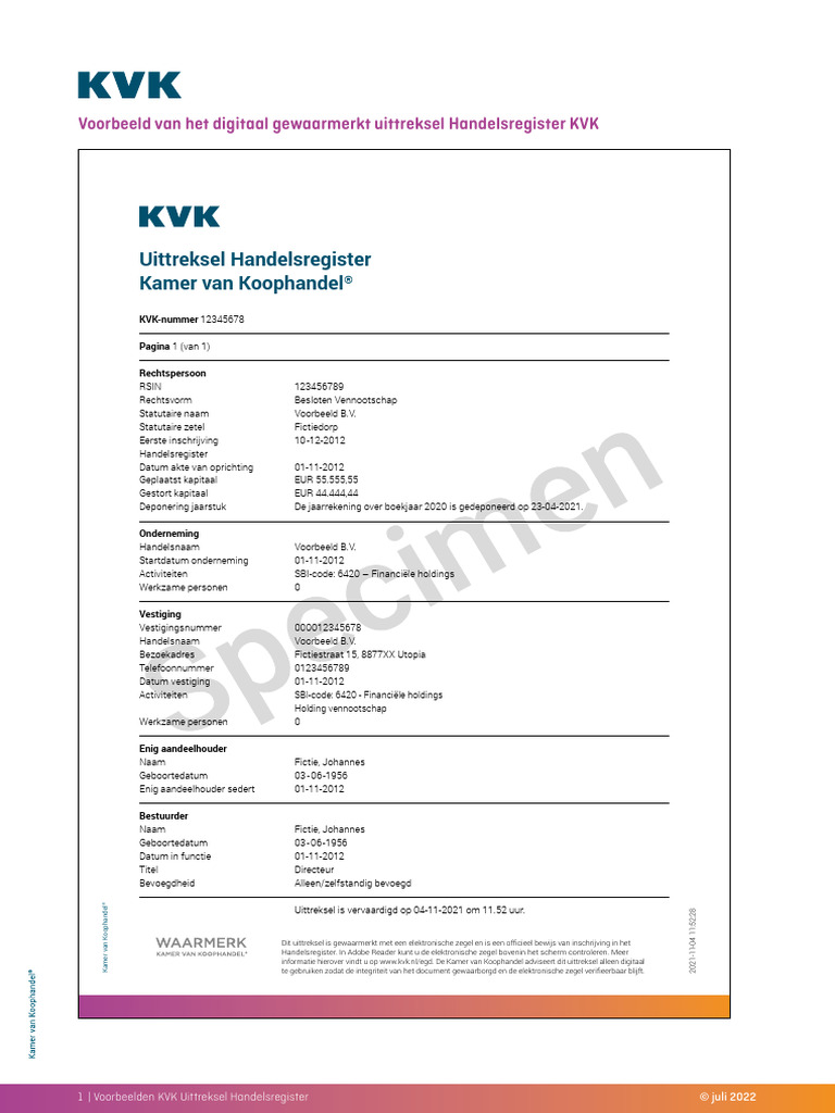 Voorbeelden Uittreksel Handelsregister | PDF