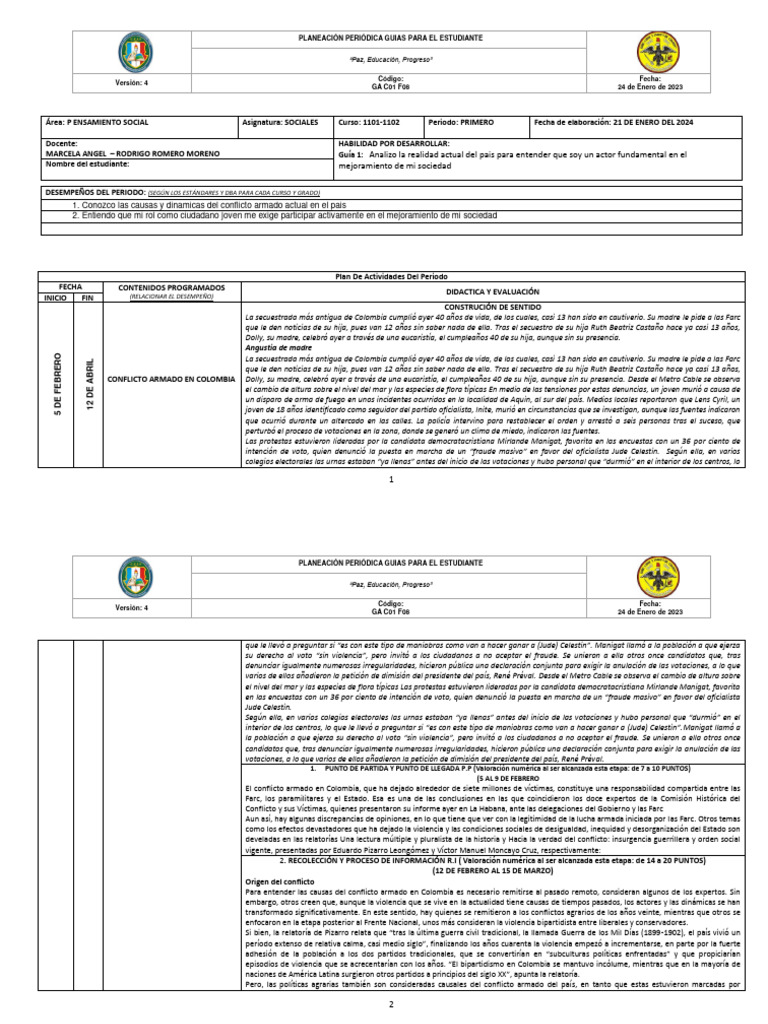 Guia#1-P Social 11° | PDF | Comercio ilegal de drogas | Colombia
