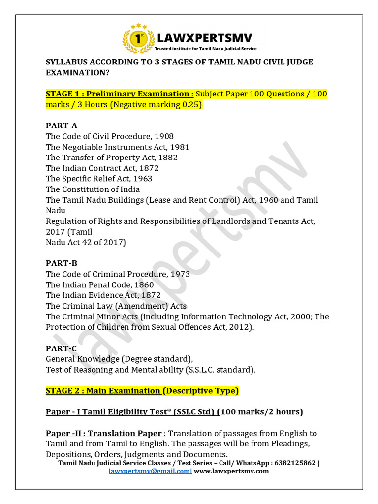 Tamil Nadu Civil Judge Exam Syllabus | PDF | Finance & Money Management