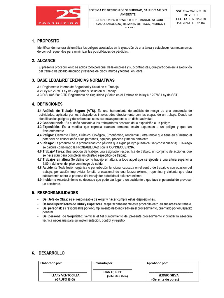 Procedimiento Picado Amolado y Resanes de Pisos Muros y Techos | PDF ...