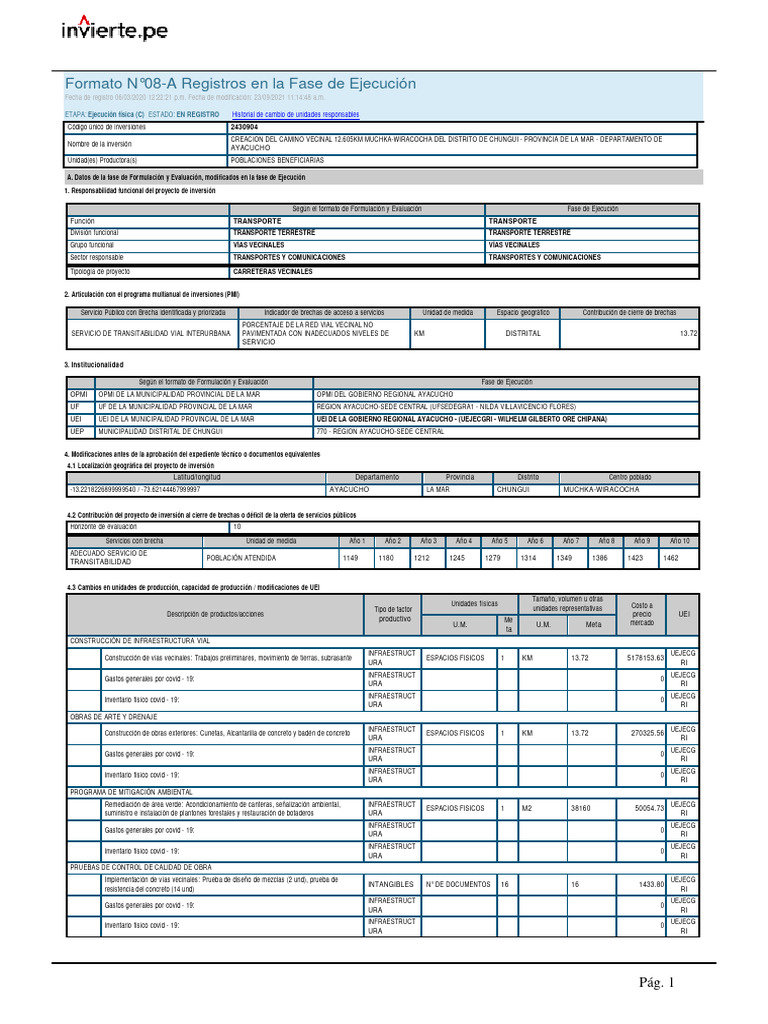 Formato 8A, MUCHKA WIRACOCHA - OK | PDF | Tasa interna de retorno | Inversiones