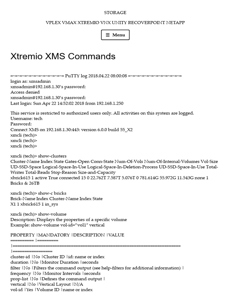 Xtremio XMS Commands - STORAGE | PDF | Computer Architecture | Computer Science