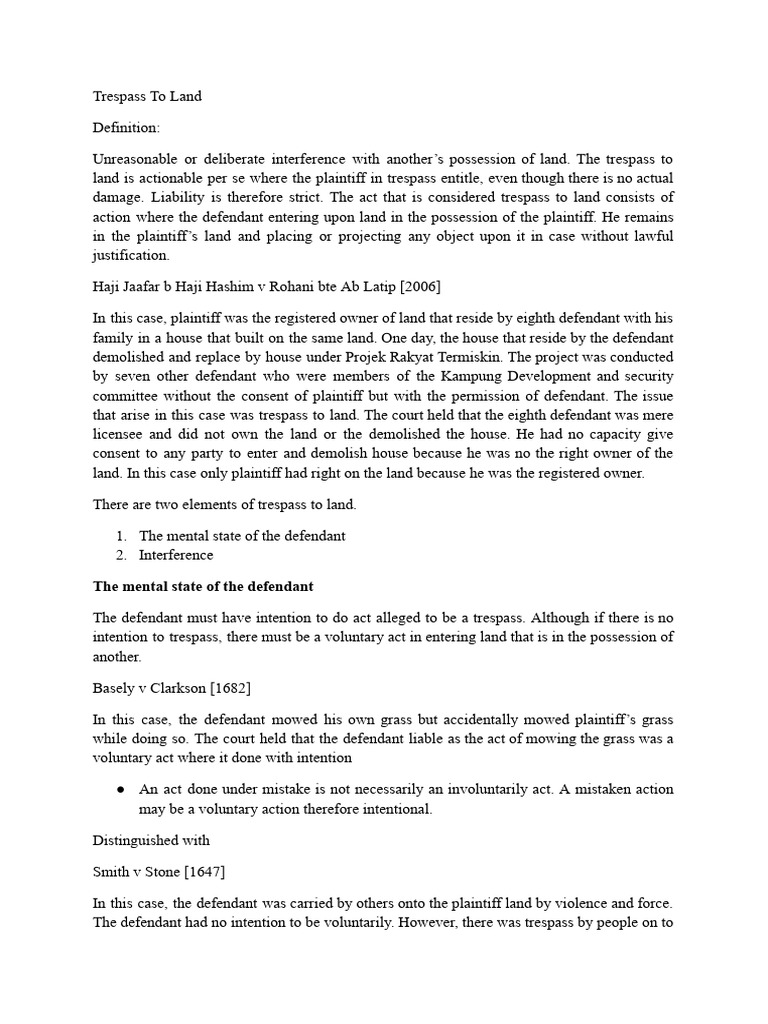 Understanding Trespass to Land Law | PDF | Trespass | Civil Law (Legal ...