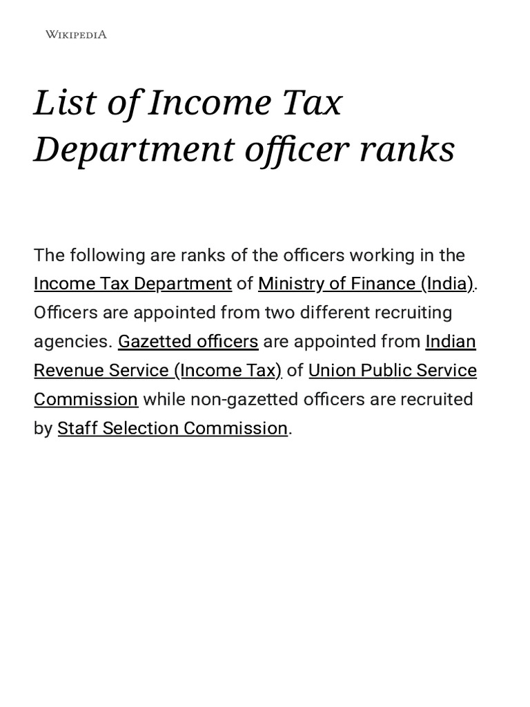 Income Tax Department Officer Ranks | PDF | Money | Government Of India