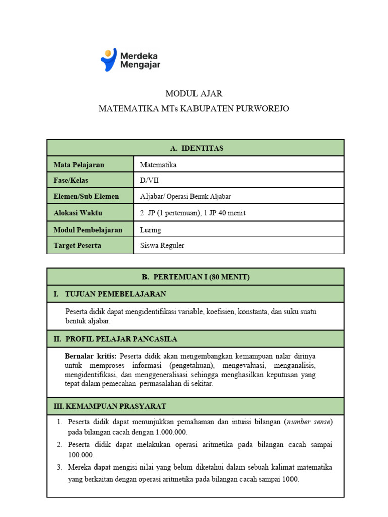 Modul Ajar MTK 14 | PDF