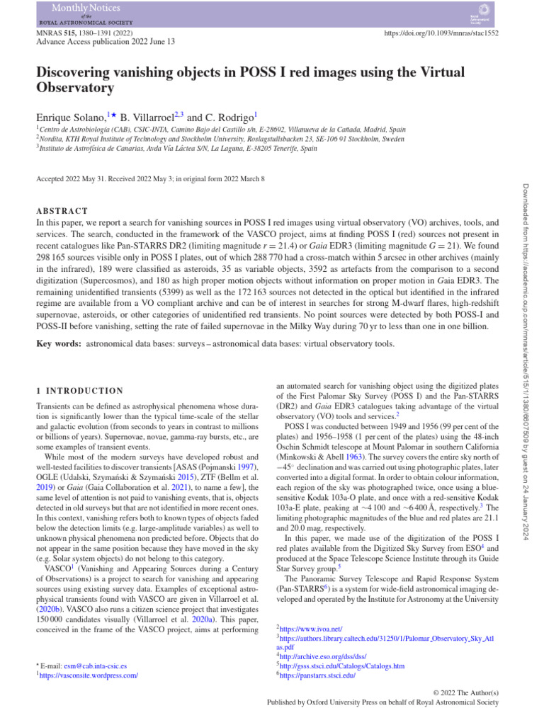 Discovering Vanishing Objects in POSS I Red Images Using The Virtual Observatory - Beatrice - V ...