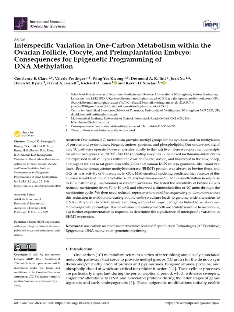 Constance E. Clare | PDF | Dna Methylation | Epigenetics