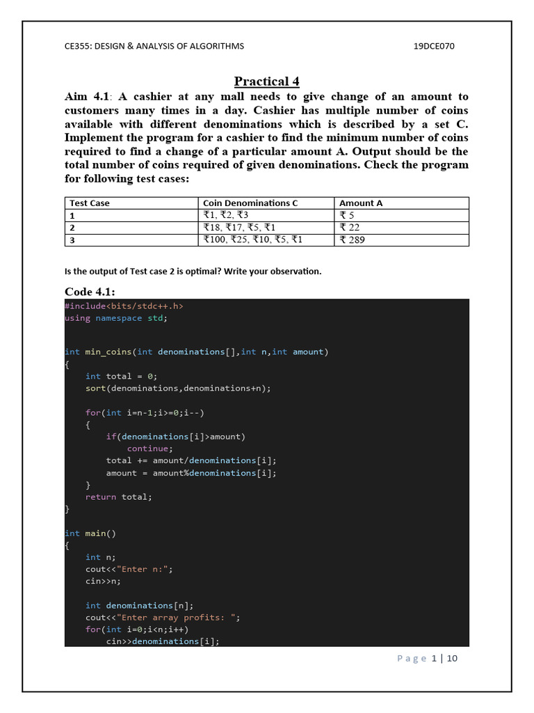 119DCE070 - DAA - Practical 4-6 | PDF | Combinatorics | Graph Theory