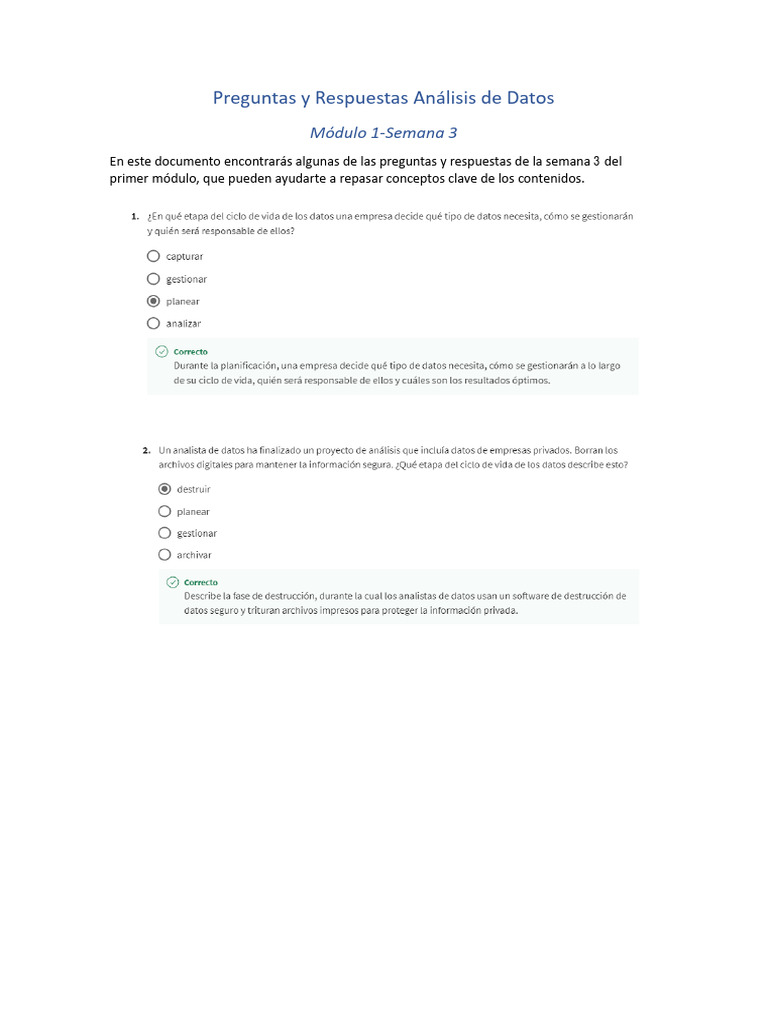 Preguntas y Respuestas 1 Análisis de Datos M1S3 | PDF