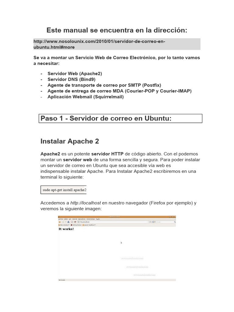 Manual Instalación Servidor de Correo en Ubuntu | PDF | sistema de nombres de dominio | Servidor web