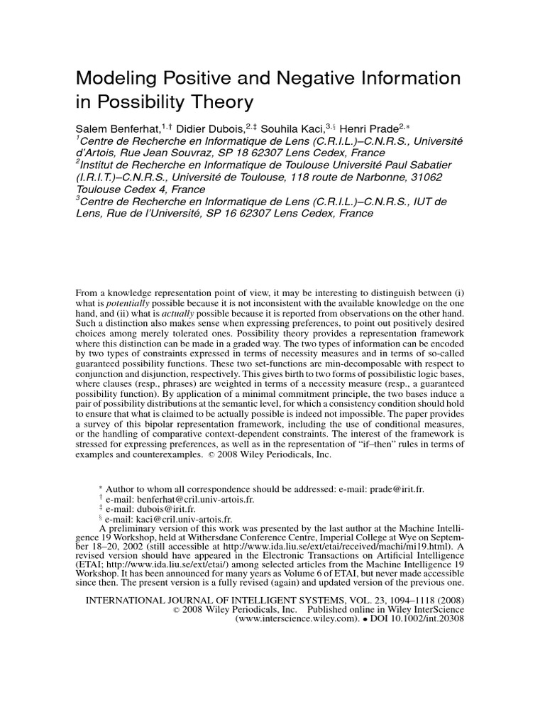 Modeling Positive and Negative Information in Possibility Theory | PDF ...