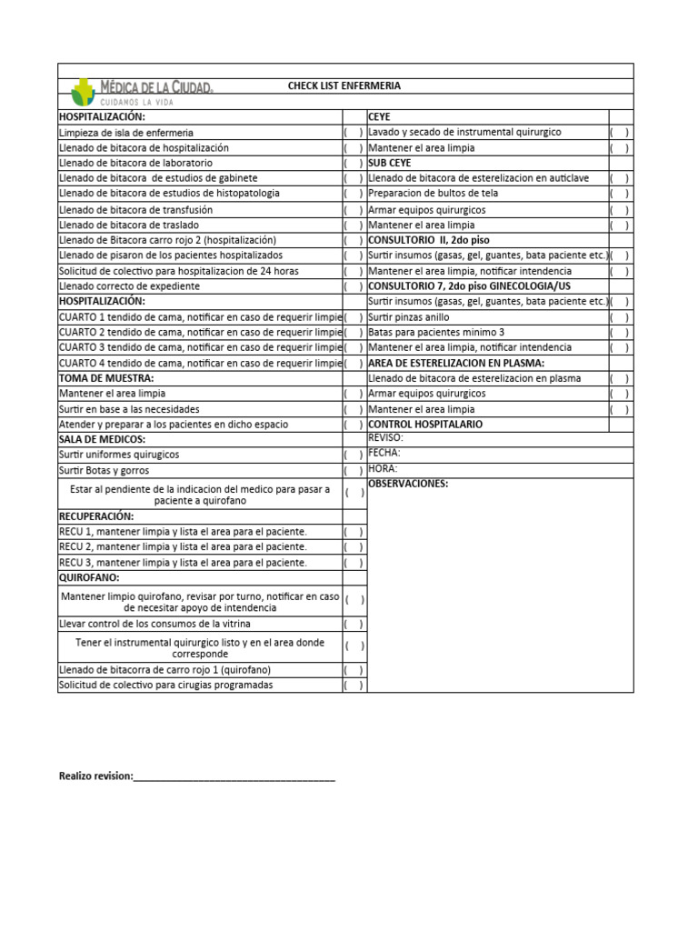 Check List Enfermeria | PDF