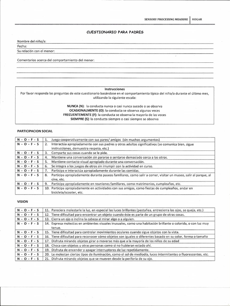 Cuestionario para Padres | PDF