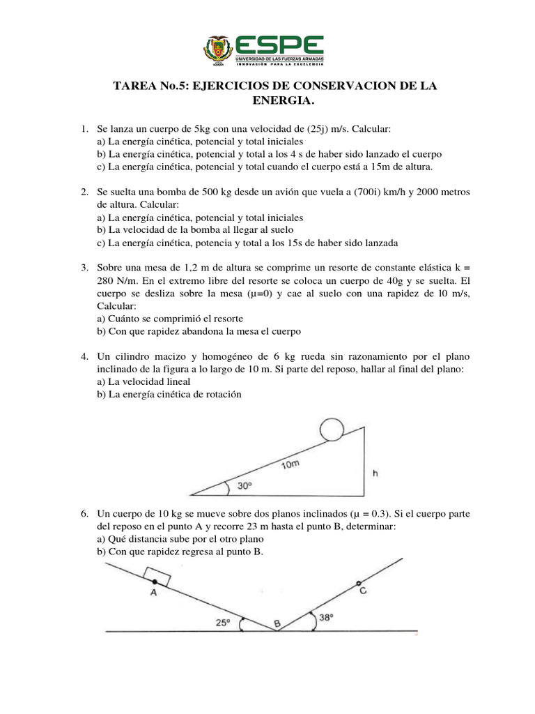Deber N 5. Ejercicios de Conservacion de La Energia | PDF