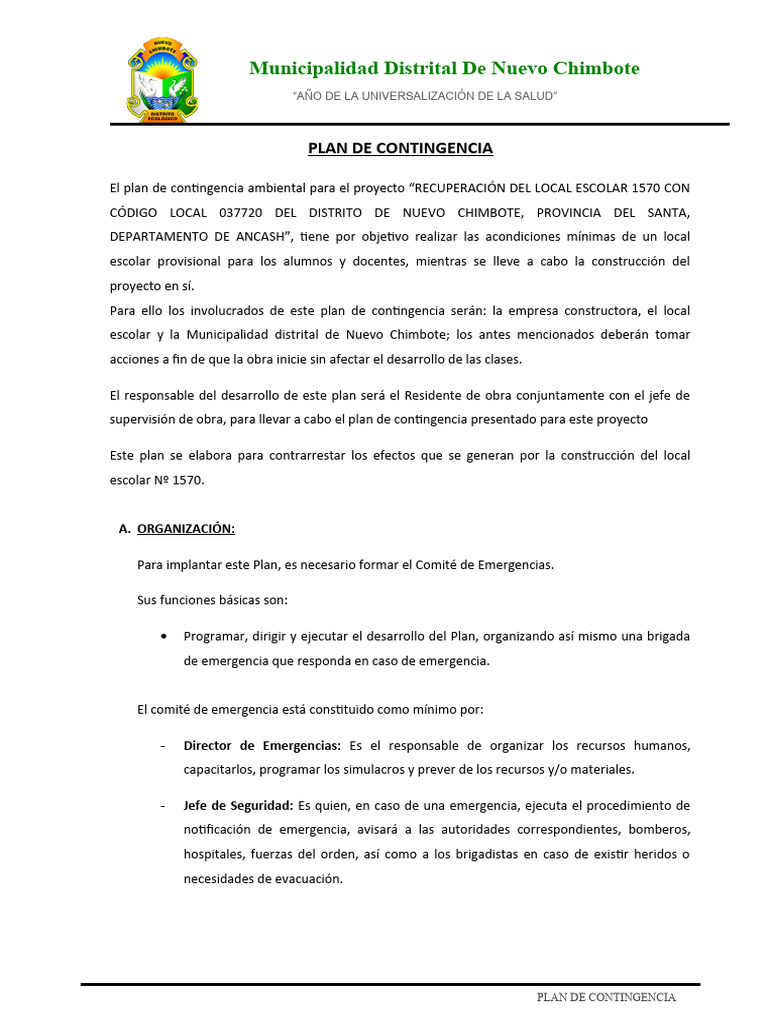 Plan de Contingencia | PDF