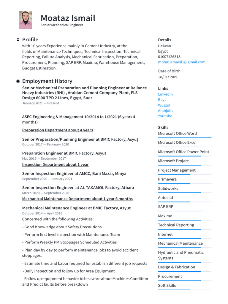 Senior Engineer in Cement Industry | PDF | Engineering | Mechanical ...