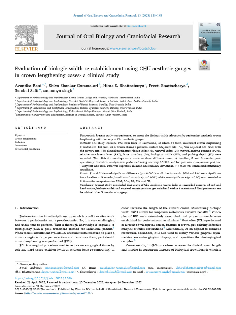 Evaluation of Biologic Width Re-Establishment Usin | PDF ...