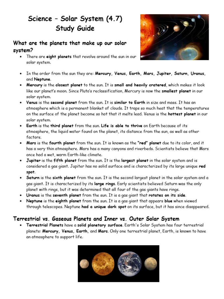 Solar System Study Guide | PDF