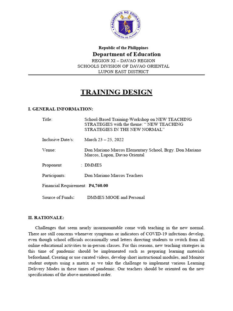 Training Design On New Teaching Strategies | PDF | Career & Growth