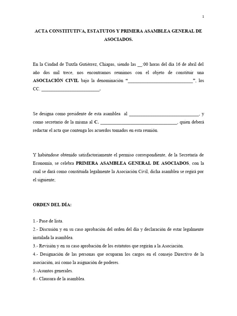 Acta Constitutiva Ac (Formato) | PDF | Liquidación | Queja