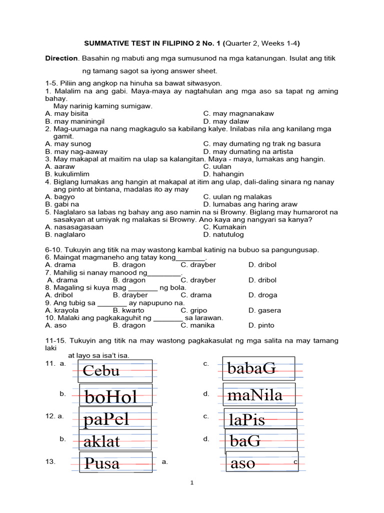 Grade 2 Filipino-2nd-Quarter-SUMMATIVE-WK1-WK4 | PDF