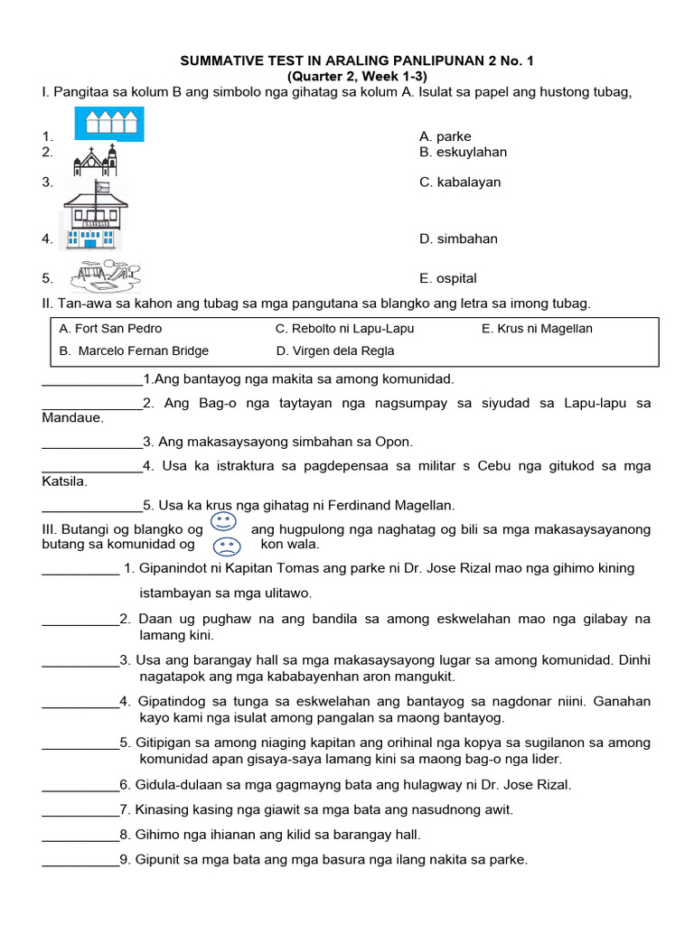Grade 2 AP-2-SUMMATIVE-TEST-Q2-week-1-3 | PDF