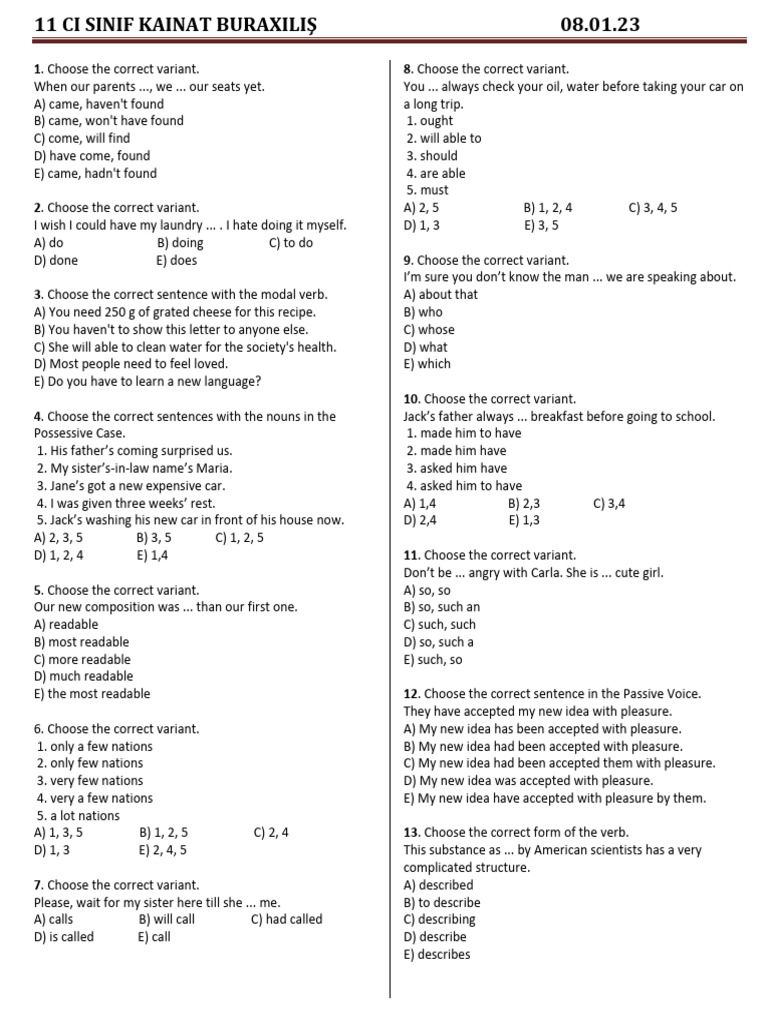 2023 Kainat 11 Ci Sinif Buraxilis Yanvar | PDF
