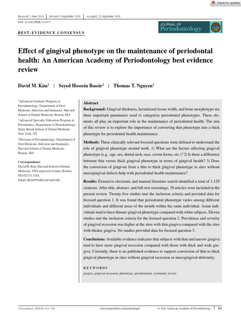 Journal of Periodontology - 2019 - Kim - Effect of Gingival Phenotype ...