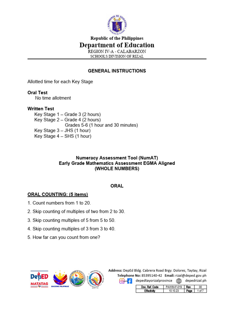 NumAT EGMA Pre Test Aligned | PDF | Mathematics