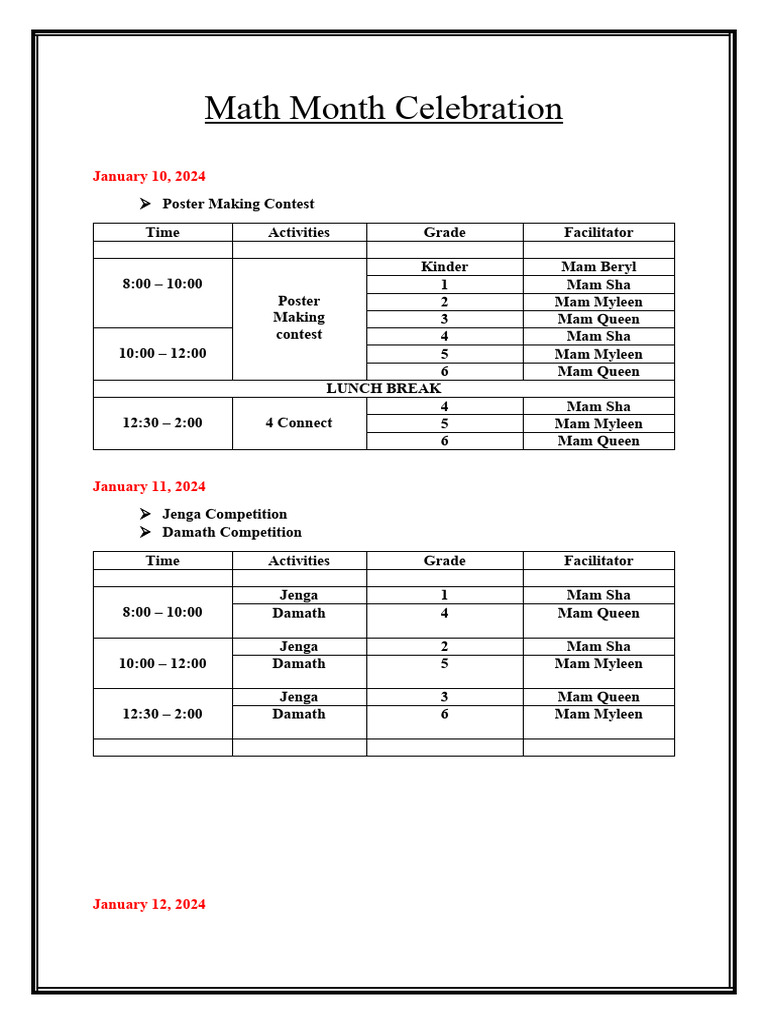 Schedule of Activities | PDF | Logic Puzzles