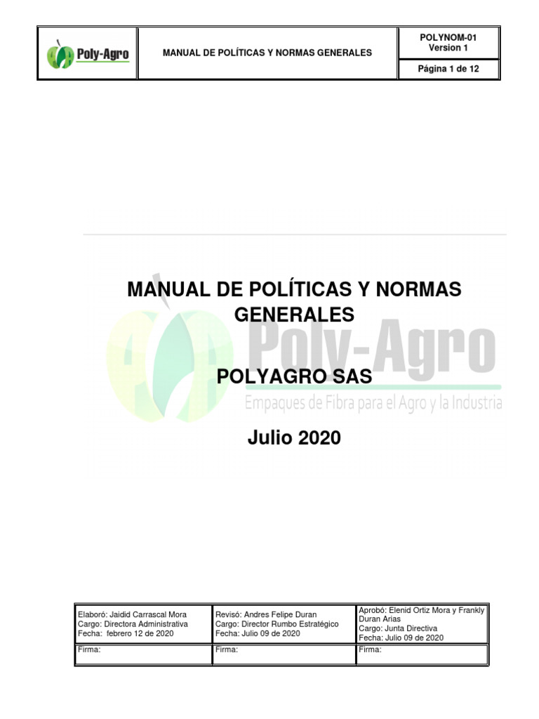 Politicas Polyagro Sas | PDF