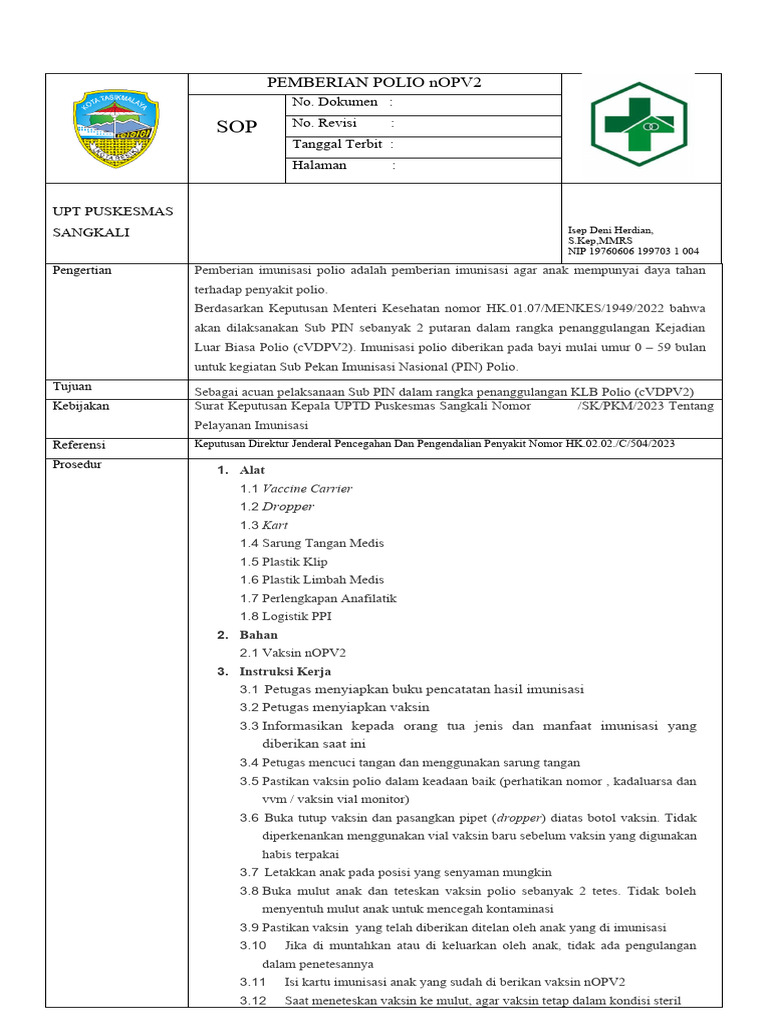 Sop Imunisasi Polio | PDF