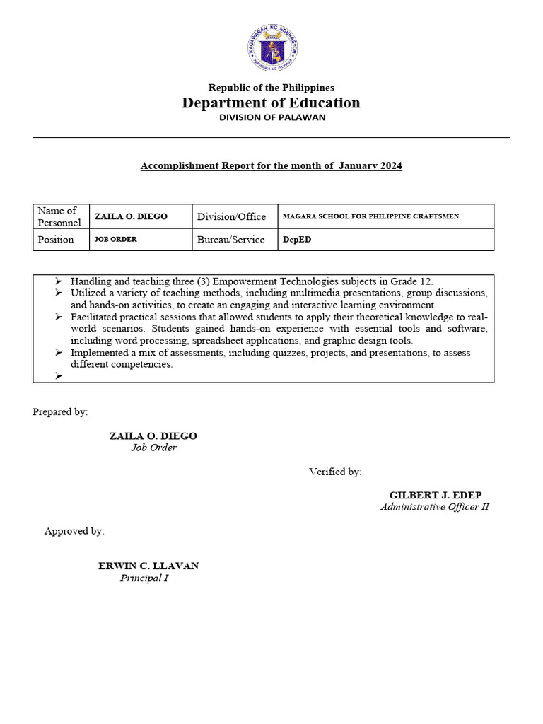 Accomplishment Report October | PDF