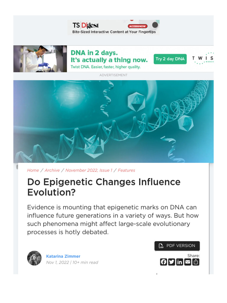 Do Epigenetic Changes Influence Evolution? - TS Digest - The Scientist | Download Free PDF ...