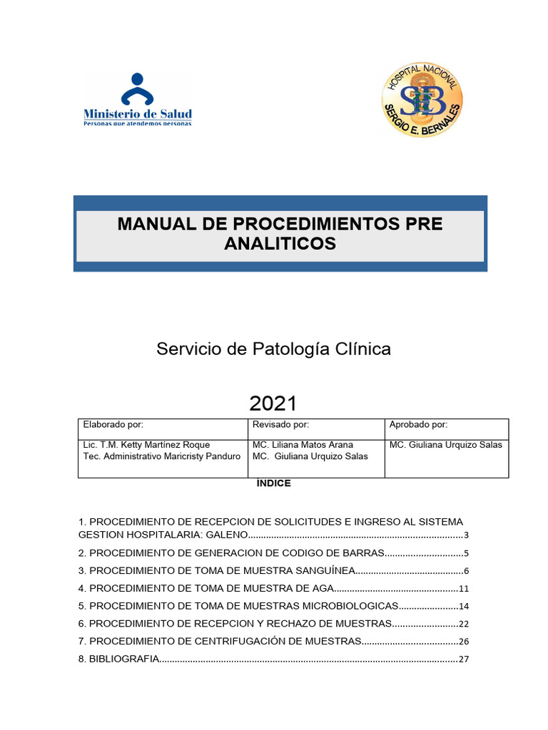 Manual de Procedimientos Clínicos | PDF | Medicina CLINICA | Especialidades Medicas