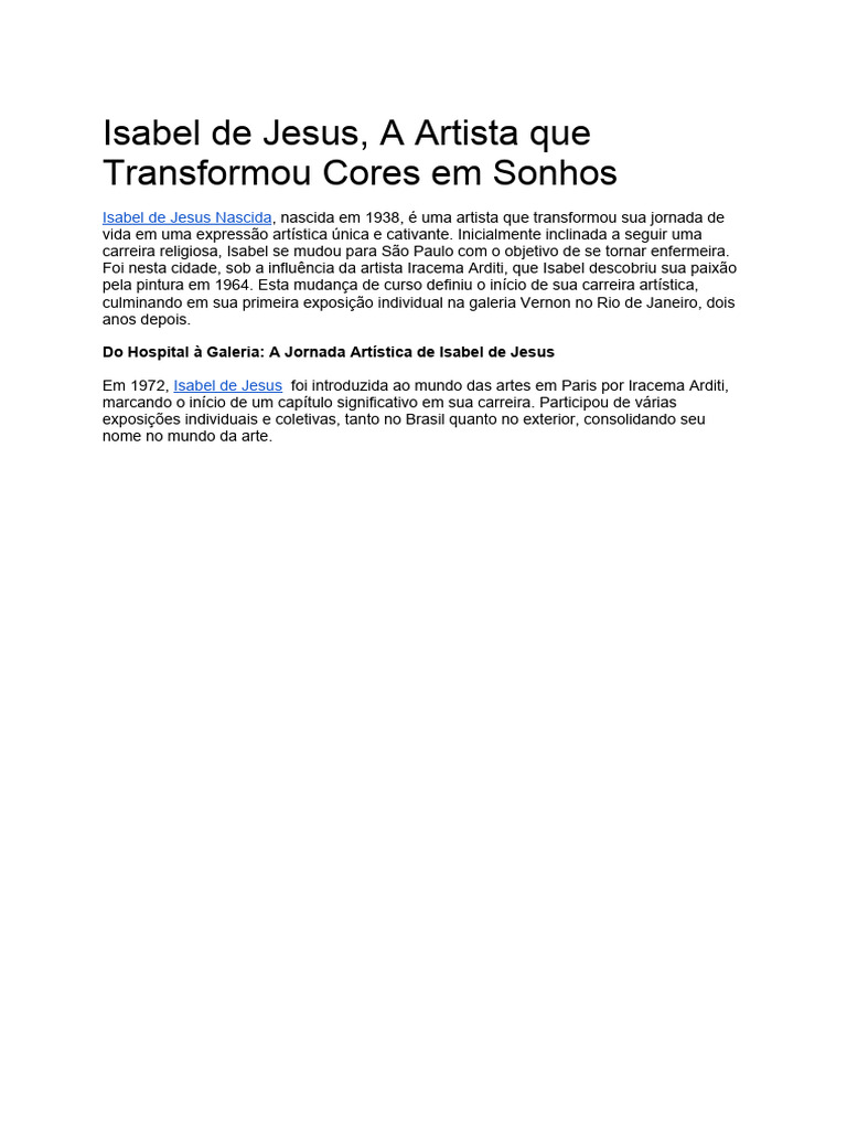 Isabel de Jesus, A Artista Que Transformou Cores em Sonhos | PDF ...