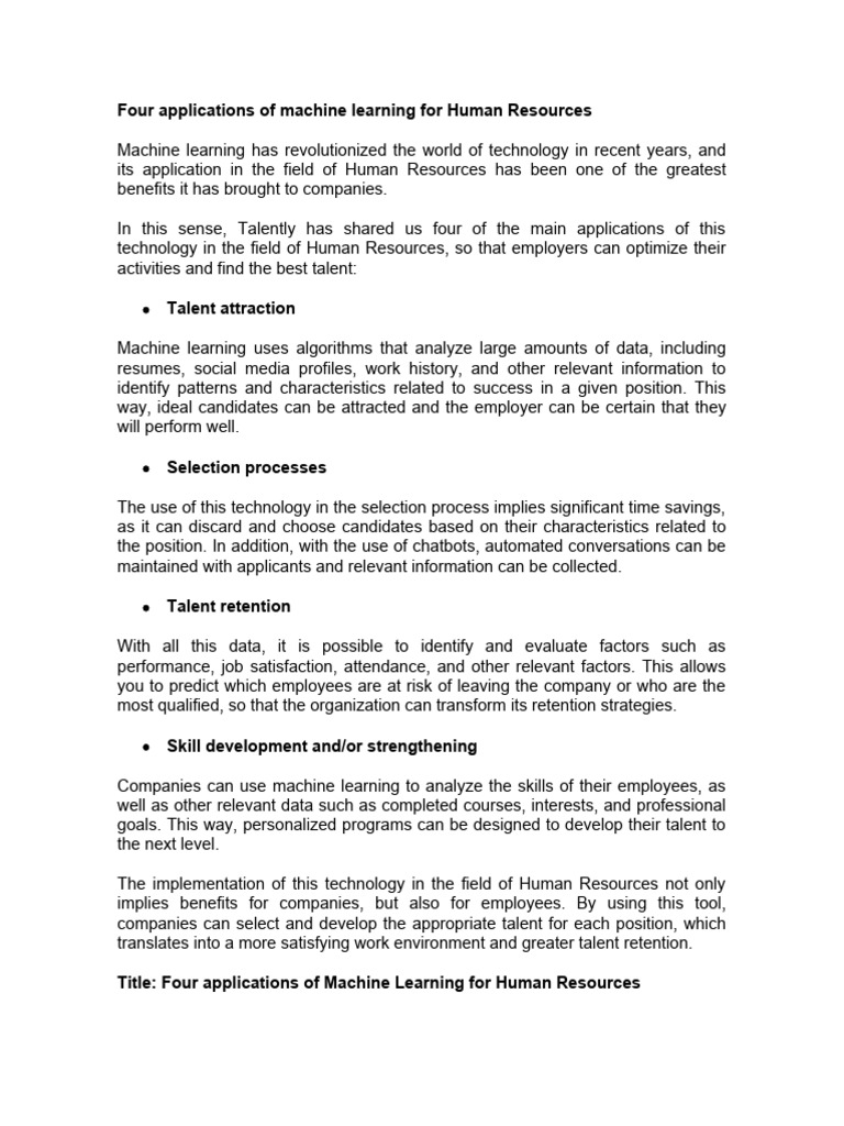 Four Applications of Machine Learning For Human Resources | PDF ...