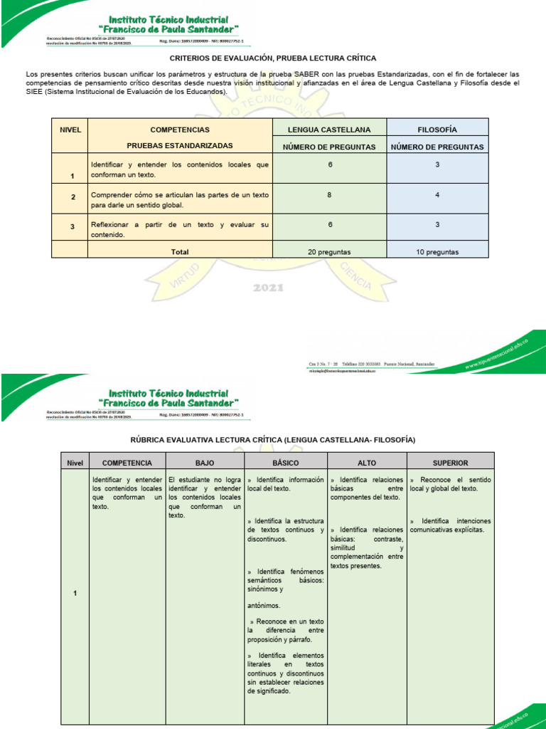 Rúbrica Lectura Crítica Pdf Ciencia Cognitiva Cognición 2453