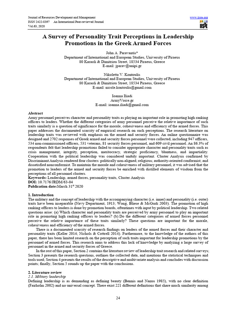 A Survey of Personality Trait Perception | PDF | Leadership | Cluster ...