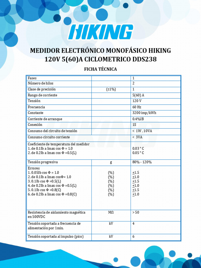 Ficha Tecnica Medidor Monofasico Hiking DDS238 | PDF | Corriente ...