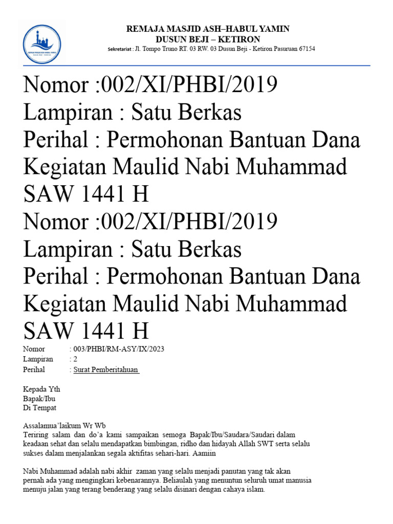 Surat Pemberitahuan Dan JUKNIS Lomba Islamic 2023 | PDF